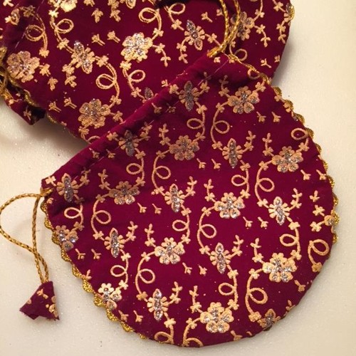 Lot of 3 ~ Burgundy & Gold Draw String Bags for Trinkets, Jewelry ...