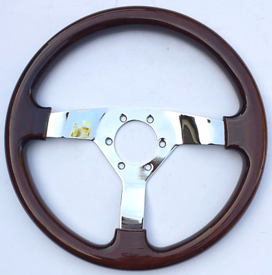 Wood Steering Wheel Chrome Spokes 35cm Diameter 6-Hole 74mm PCD (Soiled ...