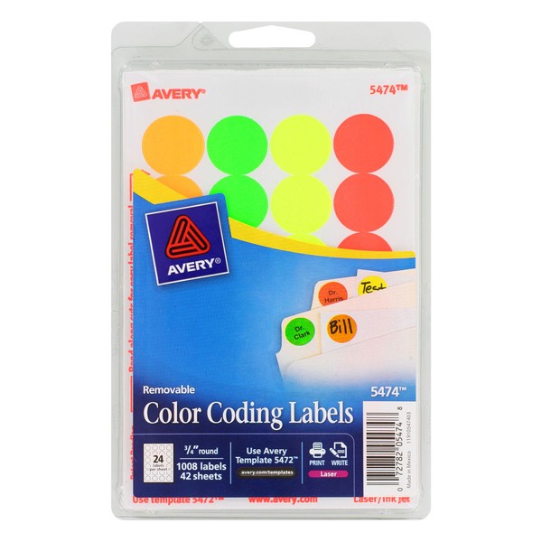 Avery Dennison Ave-05474 Print Or Write Round Color Coding Label - 0.75 ...