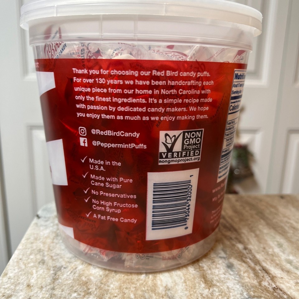 Red Bird Handcrafted Peppermint Candy Puffs 20 Oz Tub - Allergen-Free ...