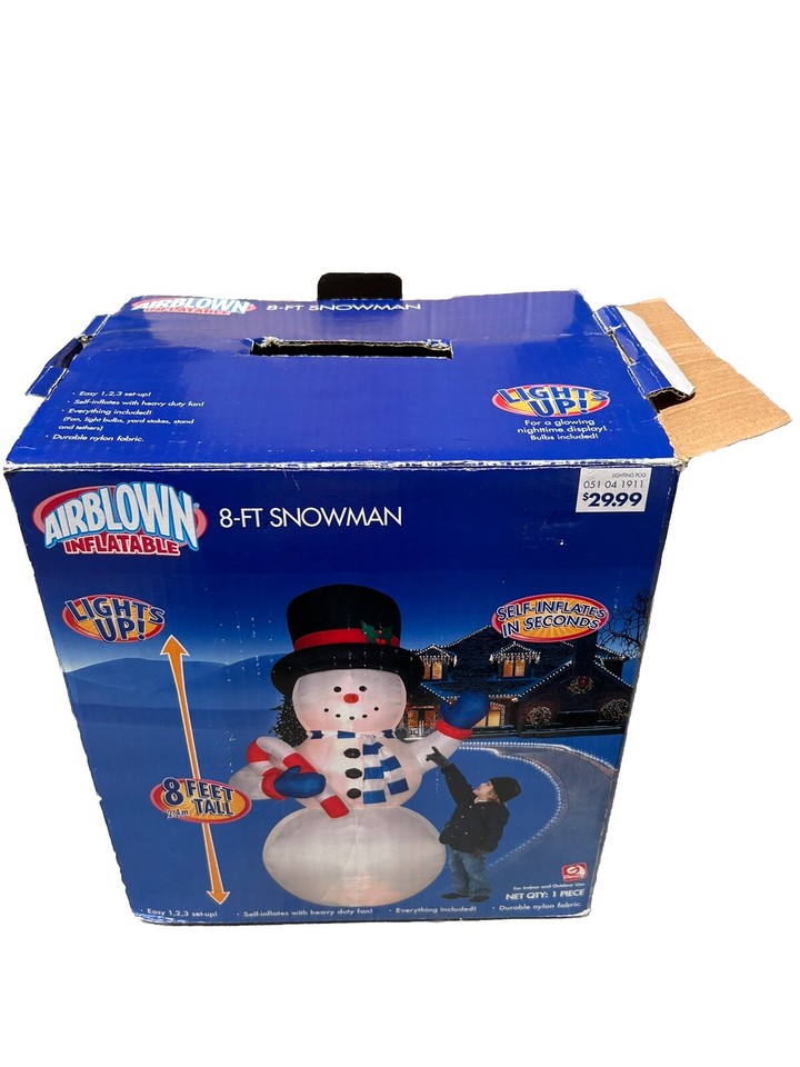 Gemmy Airblown Inflatable 8ft Snowman + Candy Cane Christmas Light Up ...