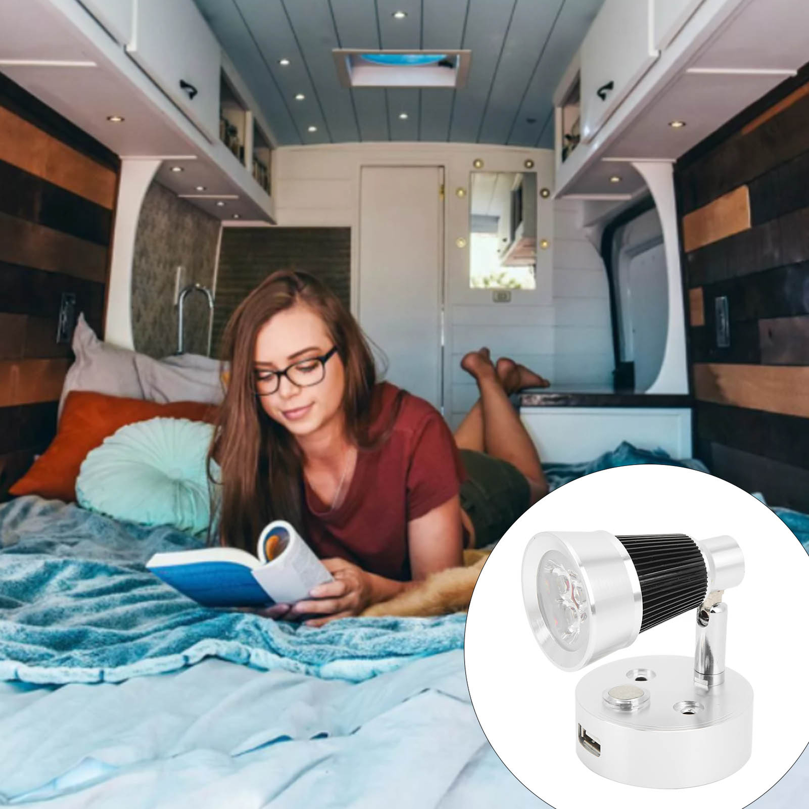 LED RV Reading Light 10‑30V 3W 90° Rotatable Adjustable With Switch For ...
