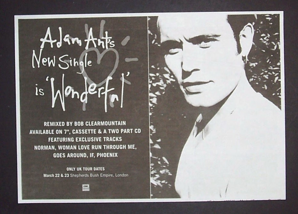 Adam Ant Wonderful 1995 Small Poster Type Ad, Promo Advert | eBay
