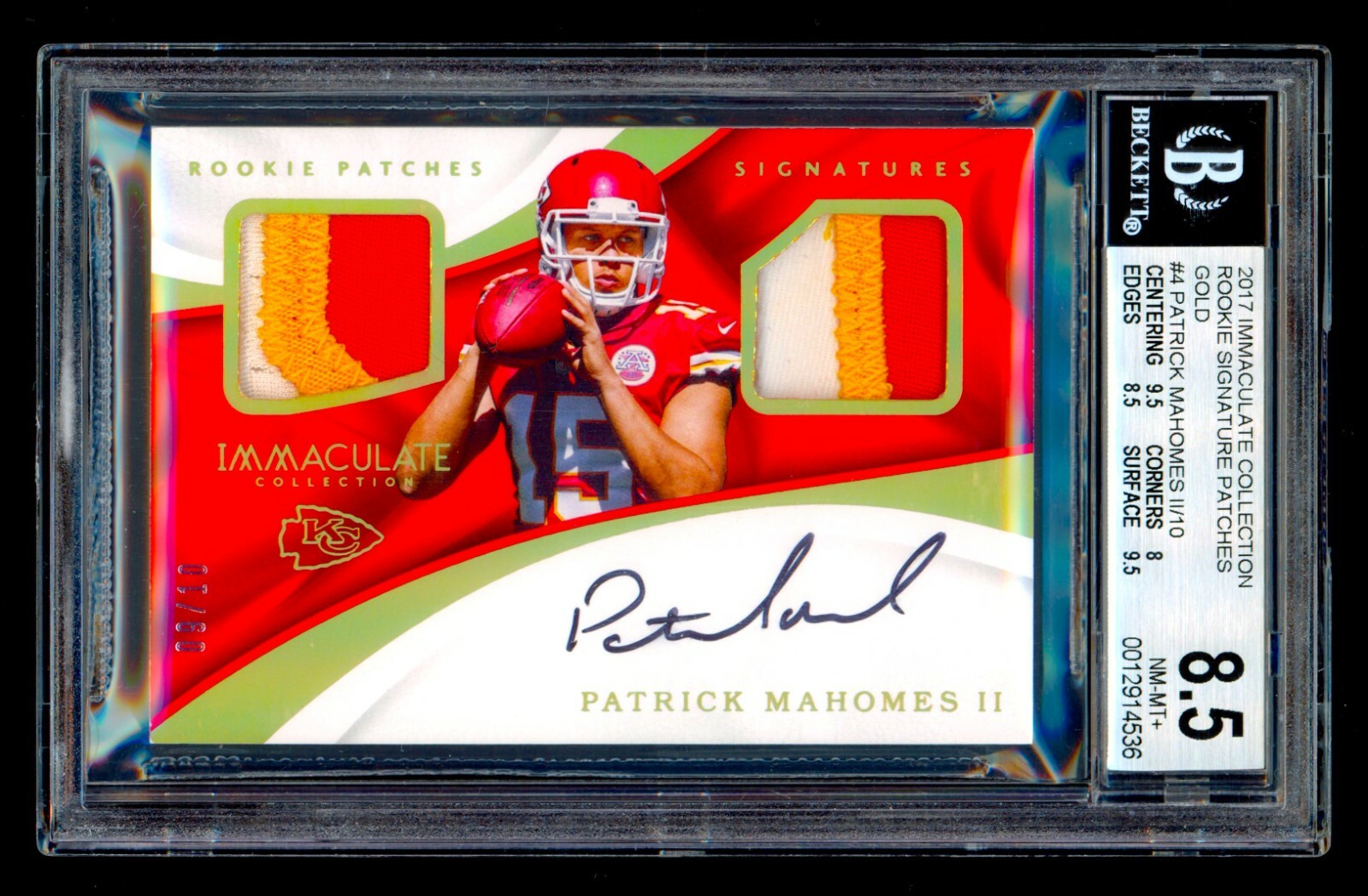 2017 Panini Immaculate PATRICK MAHOMES #9/10 Gold Rookie Patch Auto BGS ...
