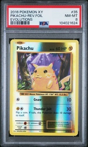 104021624 PIKACHU Reverse Foil Holo 2016 Pokemon XY Evolutions 35 PSA 8 ...