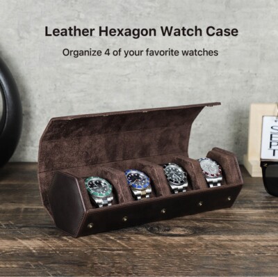 Hexagon 4 Watches Storage Box Case Organizer 2024 Travel Case Genuine ...