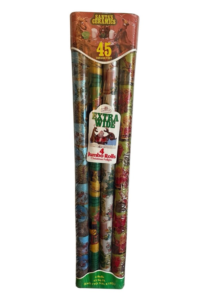 4 Rolls Vintage 70s Papercraft Foil Glo Christmas Gift Wrapping Paper ...