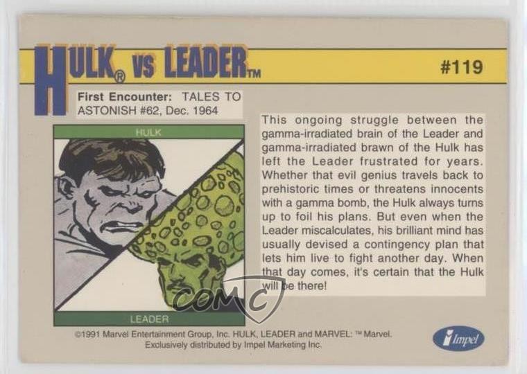 1991 Impel Marvel Universe Series II Arch-Enemies vs Leader Hulk #119 ...