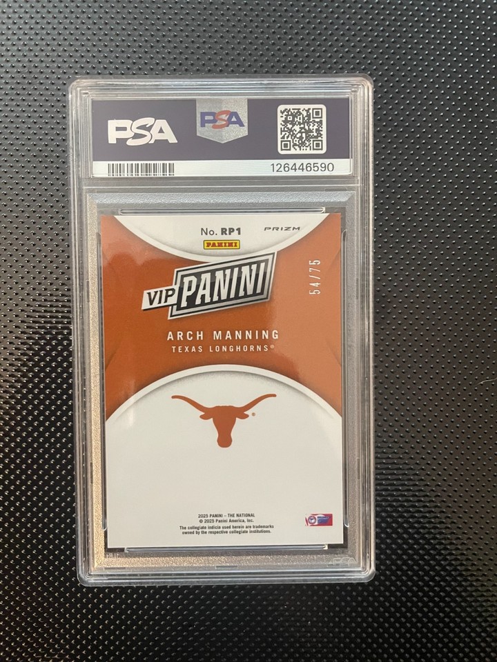 2025 Panini NSCC VIP Gold Arch Manning Blue Sparkle 54/75 PSA 10 POP 4 ...