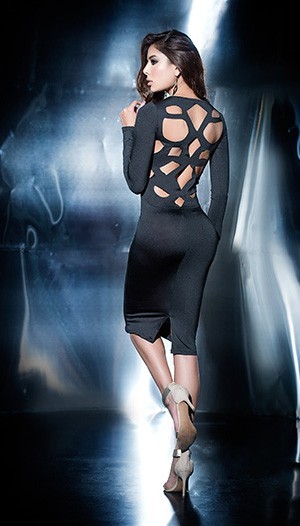 Long Sleeve w/ Cutout Pattern Back Knee Length Dress Mapale 4452 | eBay