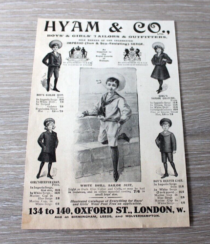1908 Small Print Ad 'HYAM & CO. BOYS' & GIRLS' TAILORS & OUTFITTERS' 7. ...