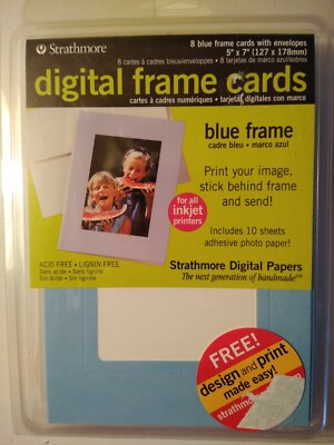 Strathmore DIGITAL FRAME CARDS. 8 blue cards with envelopes 5 x7 NEW ...