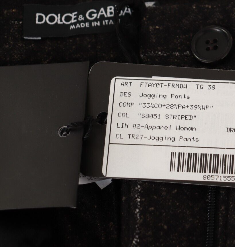 DOLCE & GABBANA Pants Tapered Black Striped High Waist Trouser IT38/US4 ...