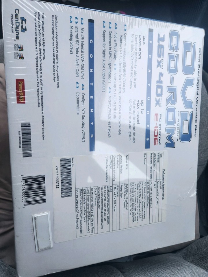 Computer DVD-CD-ROM 16x DVD Playback 40x CD-ROM New In Box Made By ...