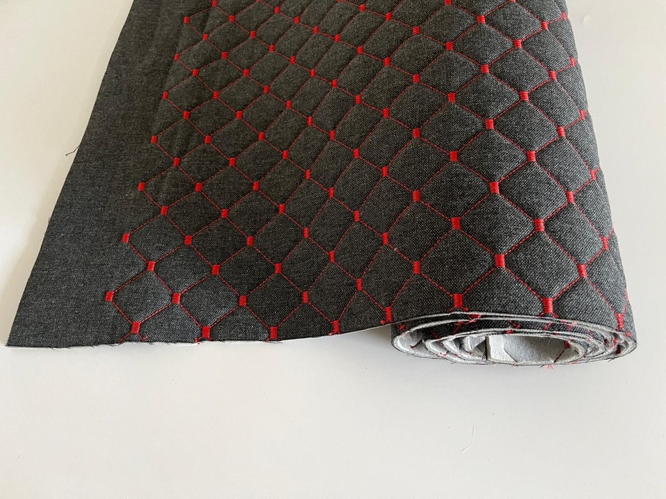 GRAY/RED Diamond Stitch Embossed Fabric Lining Car Upholstery ...