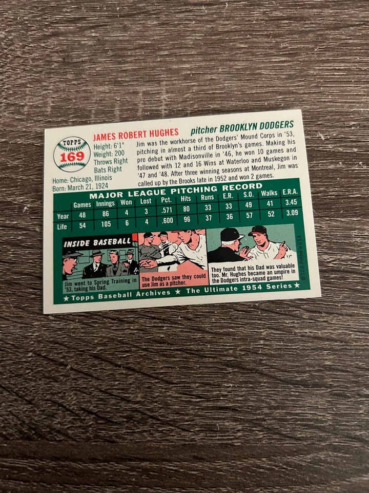 1994 Topps Archives 1954 Jim Hughes Baseball Cards #169 mint reprint | eBay