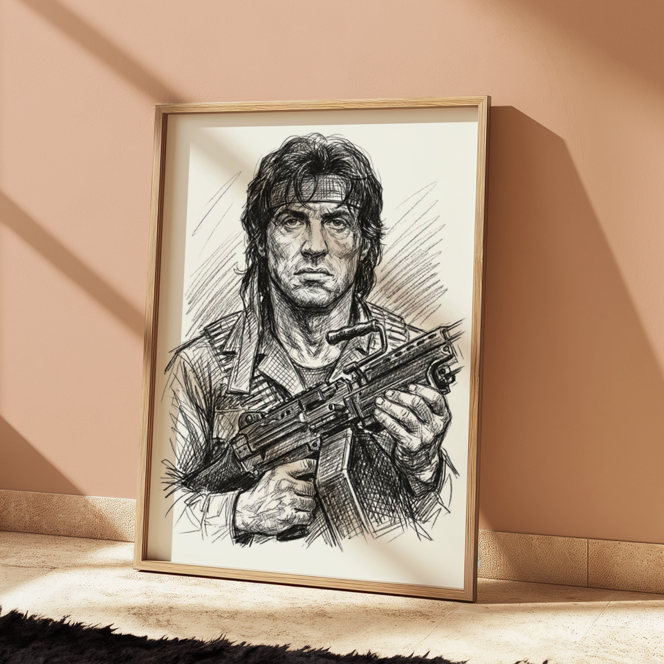 RAMBO DRAWING PRINT PORTRAIT SKETCH 8" x 10" RAMBO PRINT WALL ART HOME ...