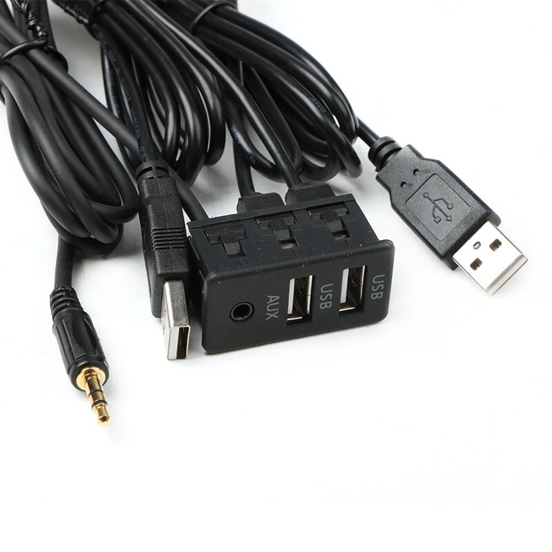 Car Dash Flush Mount Aux Port Panel Dual USB Extension Adapter Cable ...