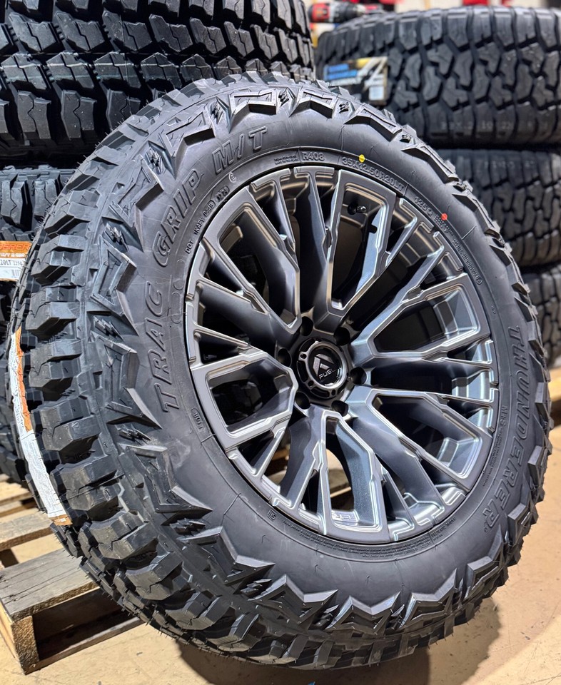 4) 20x10 Fuel D848 Rebar Gray Wheels 35" MT Tires 5x5 Jeep Wrangler JK ...