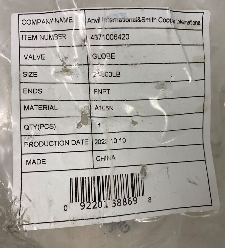 Sharpe 4371006420 Globe Valve Tee 2" Pipe Size Class 800 Carbon Steel ...