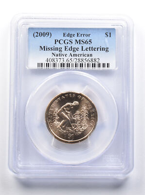 MS65 (2009) Native American Dollar Edge Error Missing Edge Lettering ...