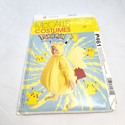 McCalls P461 Pokemon Pikachu Costume Pattern Kids Sizes 4-8 Vintage 90s ...