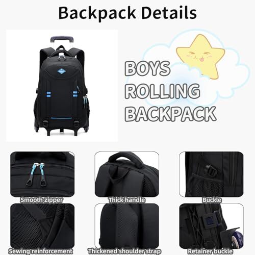 Rolling Backpack for Boys Elementary School Bag 2 wheels Black/Blue 2 ...