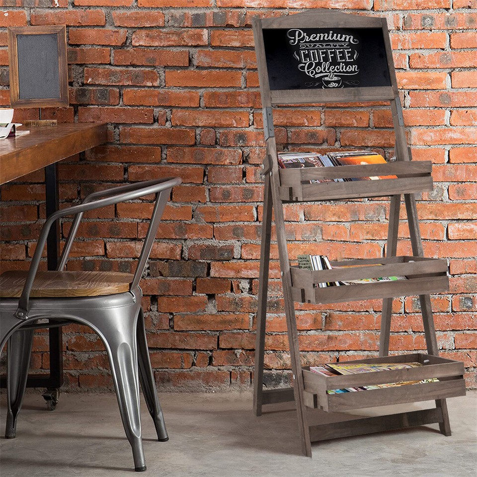 Easy Wipe Chalkboard Sign Stand with 3 Display Shelves for Food Book ...