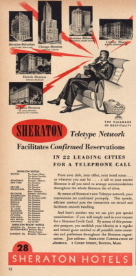 1948 Sheraton Hotels: Teletype Network Confirmed Reservations Vintage Print Ad | eBay