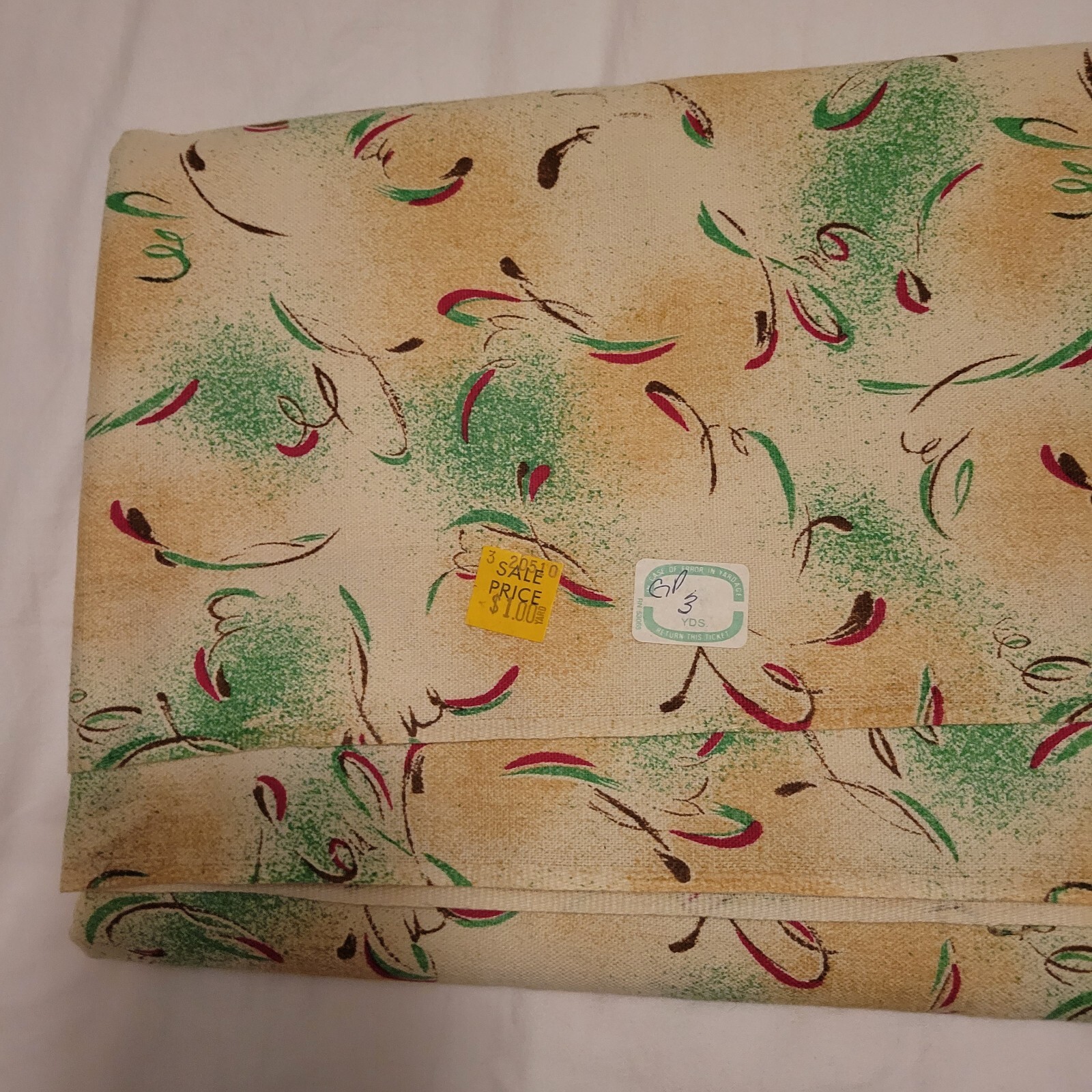 3 yds Vintage Fabric Green Swirls AOP, original Sprouse Reitz Labels ...