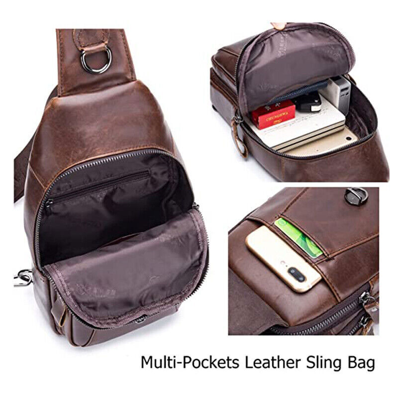 Genuine Leather Crossbody Mens Chest Bag Shoulder Bag Sling Bag Travel ...