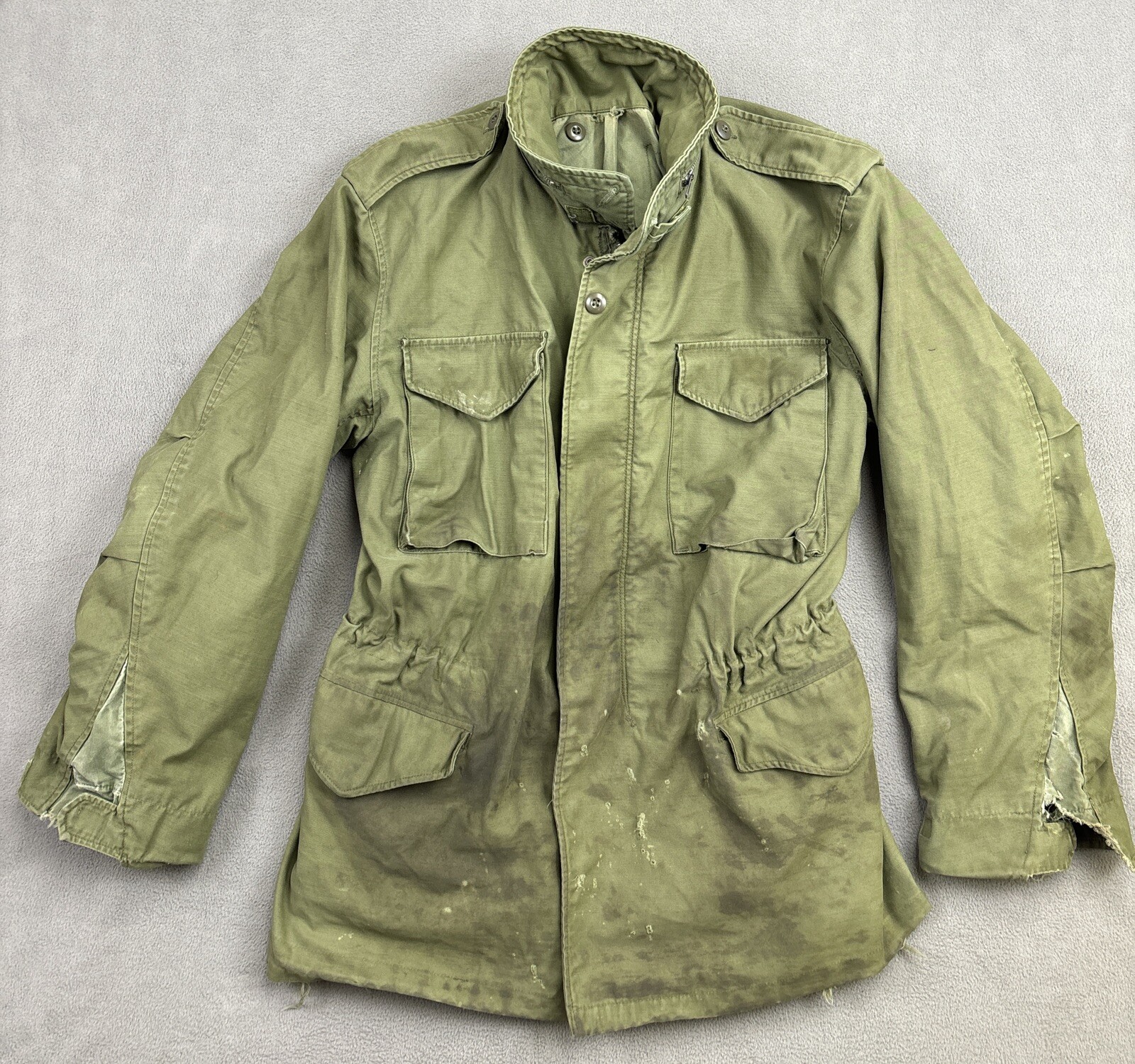 VTG US ARMY M65 FIELD JACKET OG 107 SZ LARGE ZIP Dist… - Gem