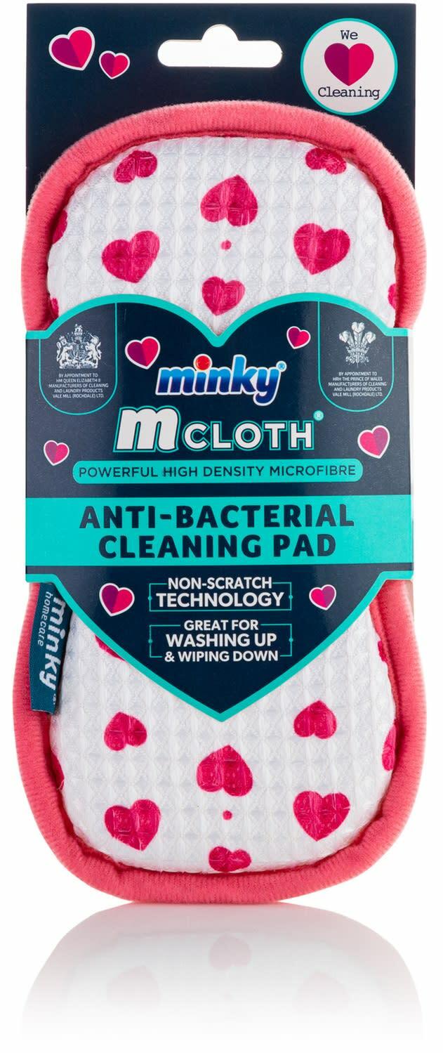 Minky M Cloth Anti-bacterial Cleaning Washing Up Pad Heart Pink Dual ...