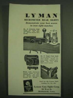1938 Lyman Sights Ad - No. 52 Extension, No. 77 Target Front and ...