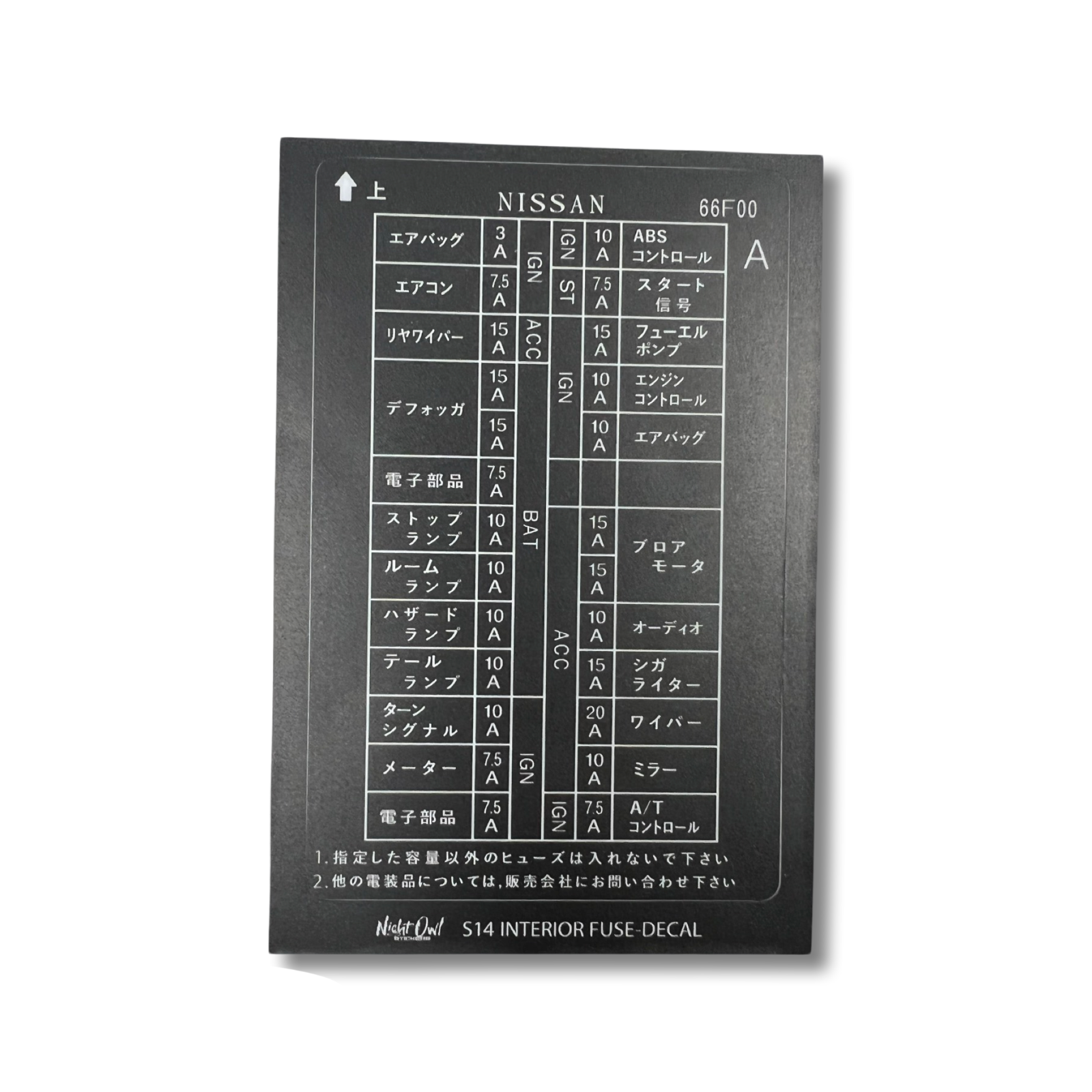 JDM Nissan Silvia S14 Interior Fuse Panel Decal Label Replacement ...