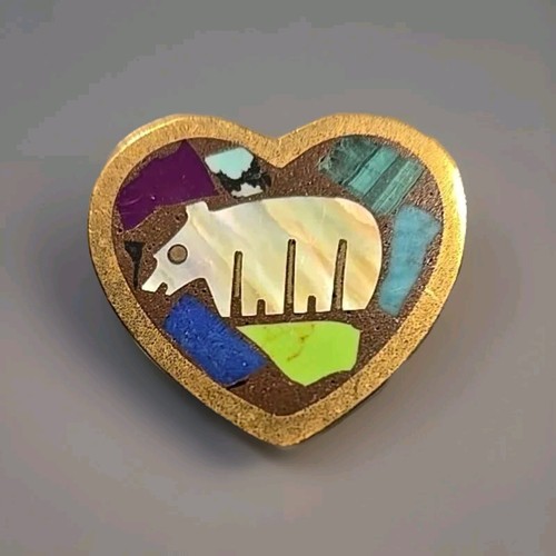 Turza Wells Andrew Shows Turquoise Inlay Bear Heart Brooch Pendant | eBay