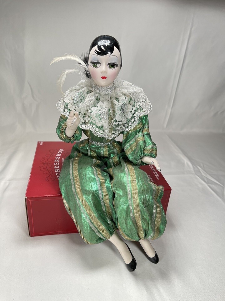 Antique Sankyo Musical Wind Up Porcelain Clown Shelf Doll Vintage 16 ...