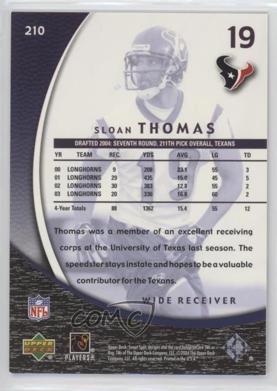 2004 Upper Deck Sweet Spot Sweet Spot Rookies /999 Sloan Thomas #210 ...