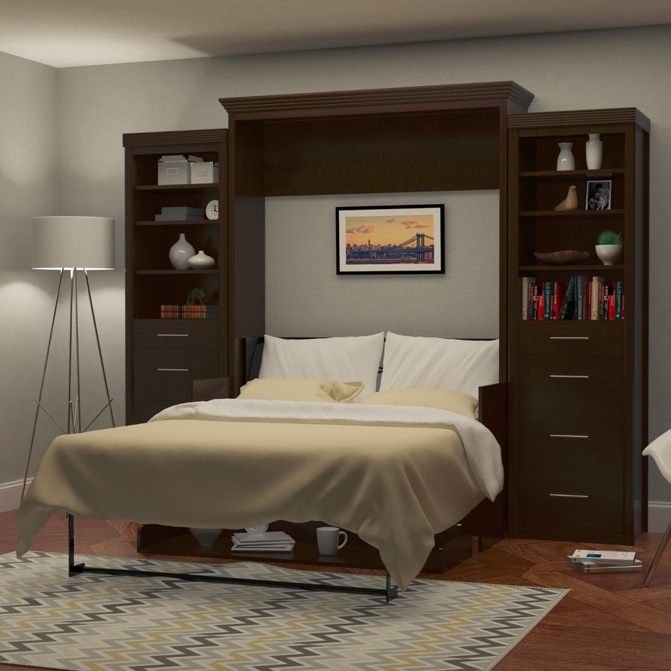 URBAN LOFT “CARSYN” Queen Murphy Wall Bed / Easy Install Walnut w/Desk ...