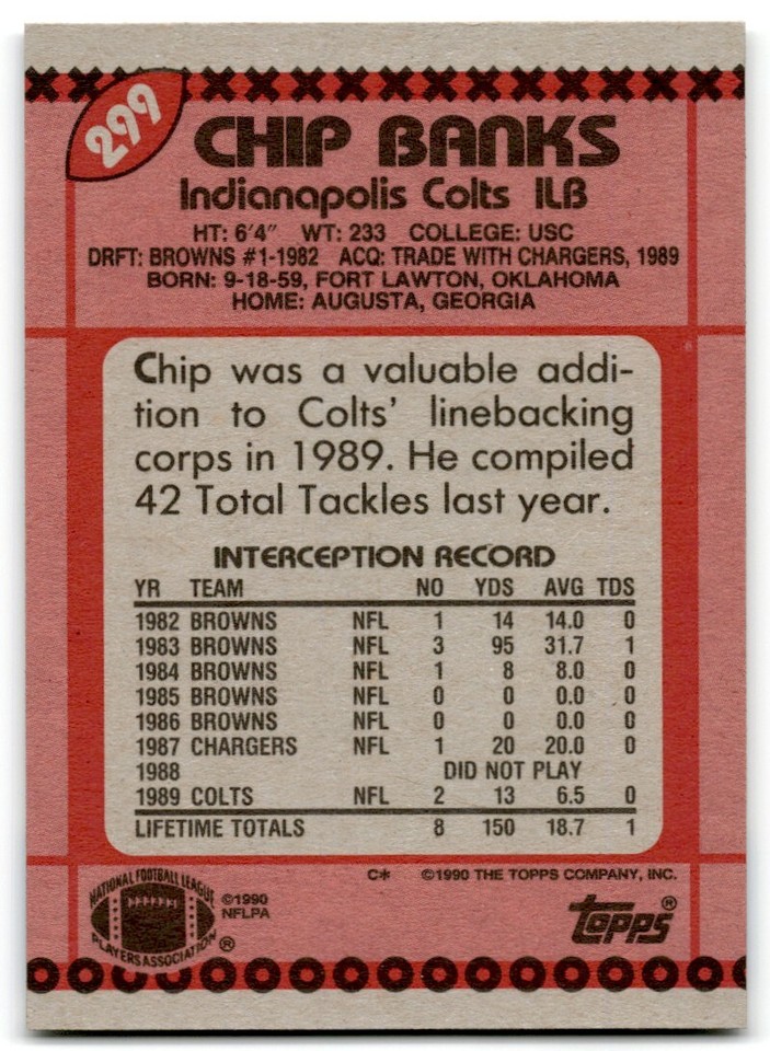 1990 Topps Chip Banks Indianapolis Colts #299 | eBay