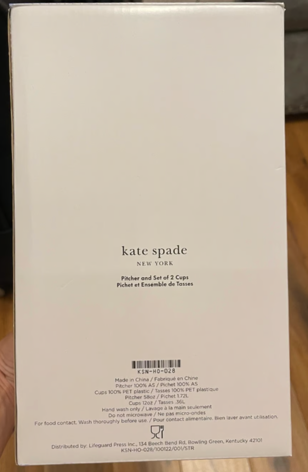 New Kate Spade Lemonade Pitcher (58 Oz) W/2 Cups (12 Oz) Plastic ...