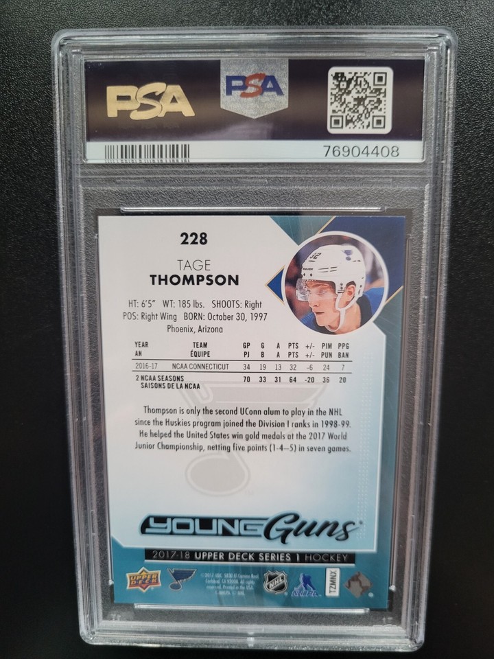 2017-18 UPPER DECK TAGE THOMPSON YOUNG GUNS PSA 10 #228 | eBay