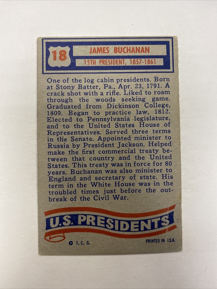 1956 U.S. Presidents James Buchanan Collector Series Card #18 | eBay