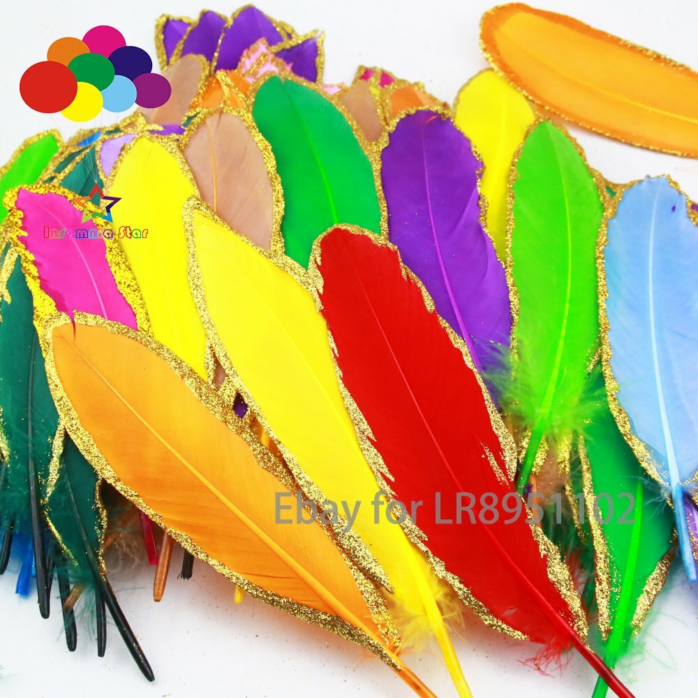 Pack of 10 Gold Glitter circle Dipped Feathers Wedding Decor Glitter 20 ...