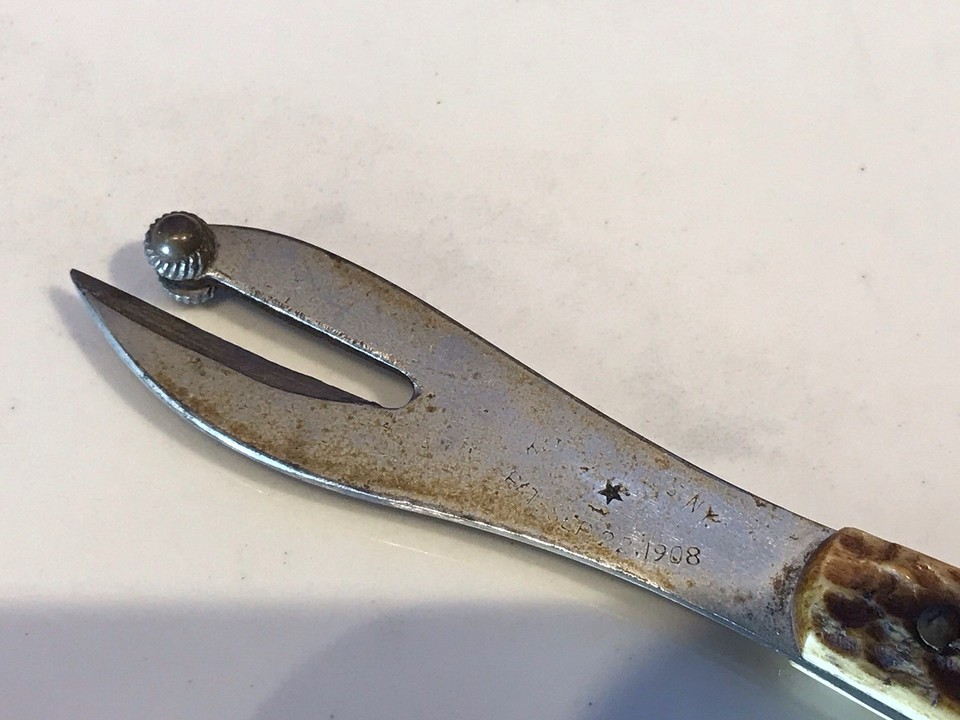 Vintage Open Cutter USA Patent Sep 22 1908 Stag Handle Sewing Tool | eBay
