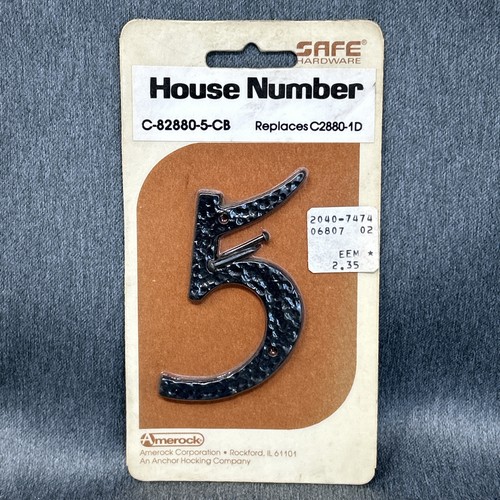 Vintage SAFE Hardware House Number 5 Black Finish 4" Metal Sign NOS C ...