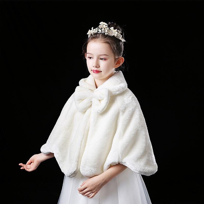 Girls Soft Faux Fur Shawl Fluffy Shrug Bolero Wedding Dress Cape Warm ...