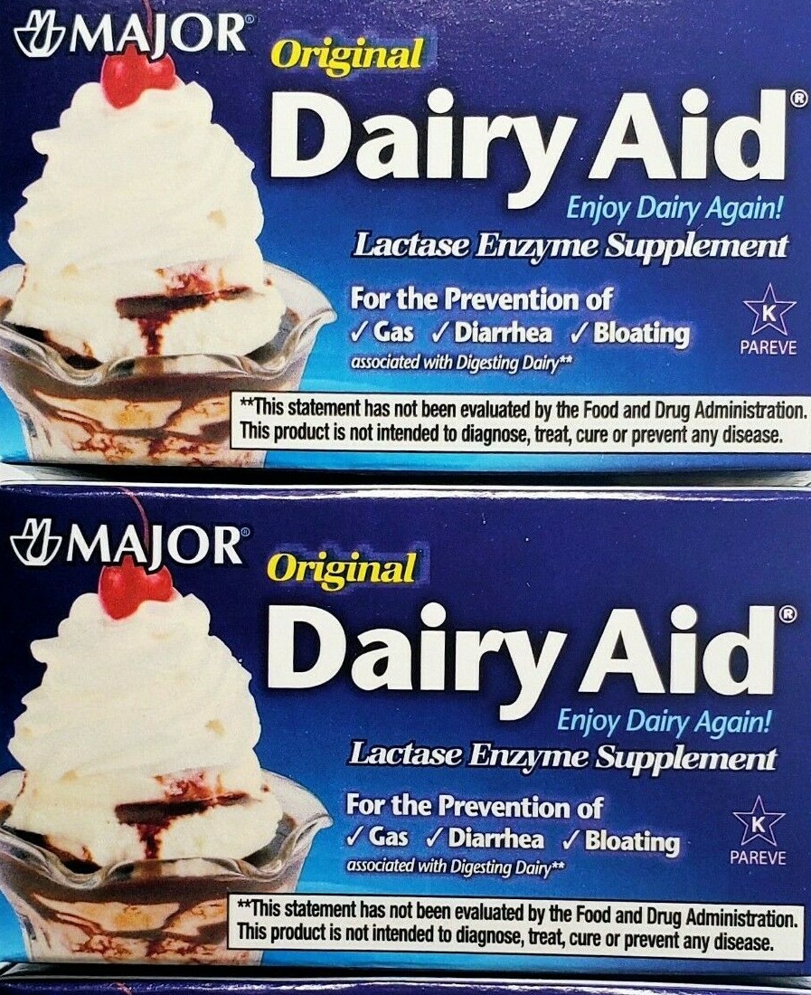 Major Dairy Aid Lactase Enzyme 60 Caplets (Generic Lactaid) -2 Pack ...