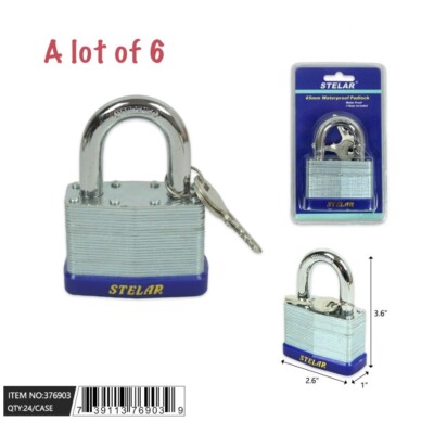 A lot Of 6 65mm Padlock Laminated Waterproof padlock 2 Keys Gate Garage ...