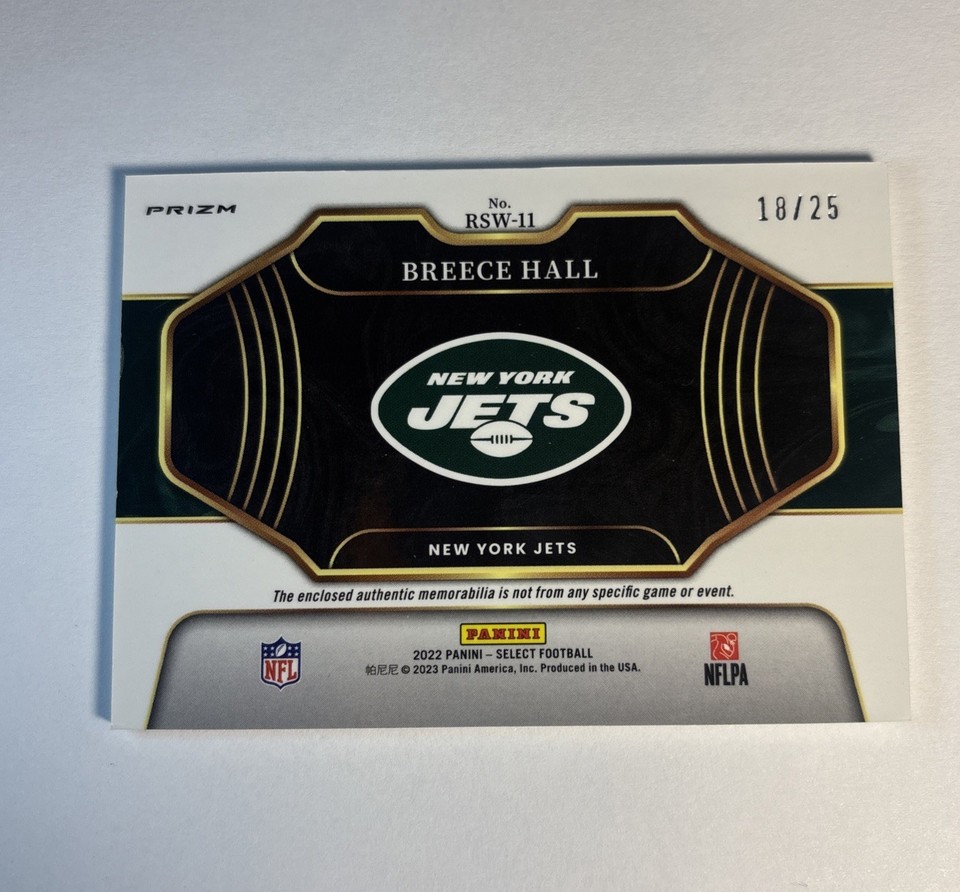 BREECE HALL 2022 SELECT Rookie Swatches TIE DYE PRIZM JETS /25 | eBay